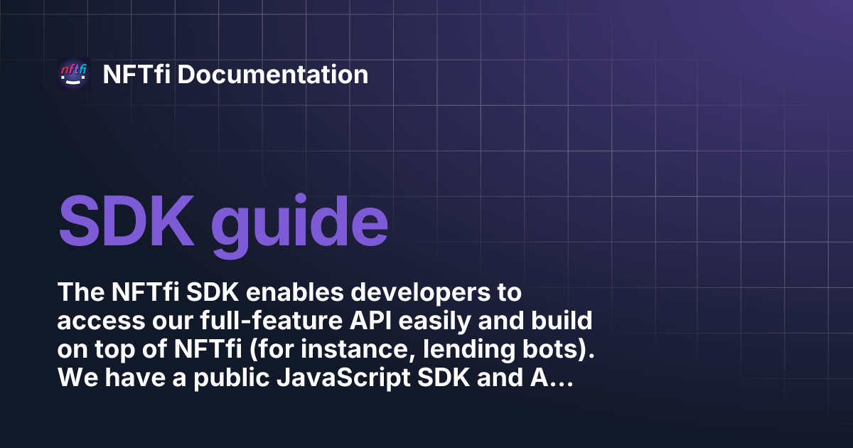 SDK guide | NFTfi Documentation
